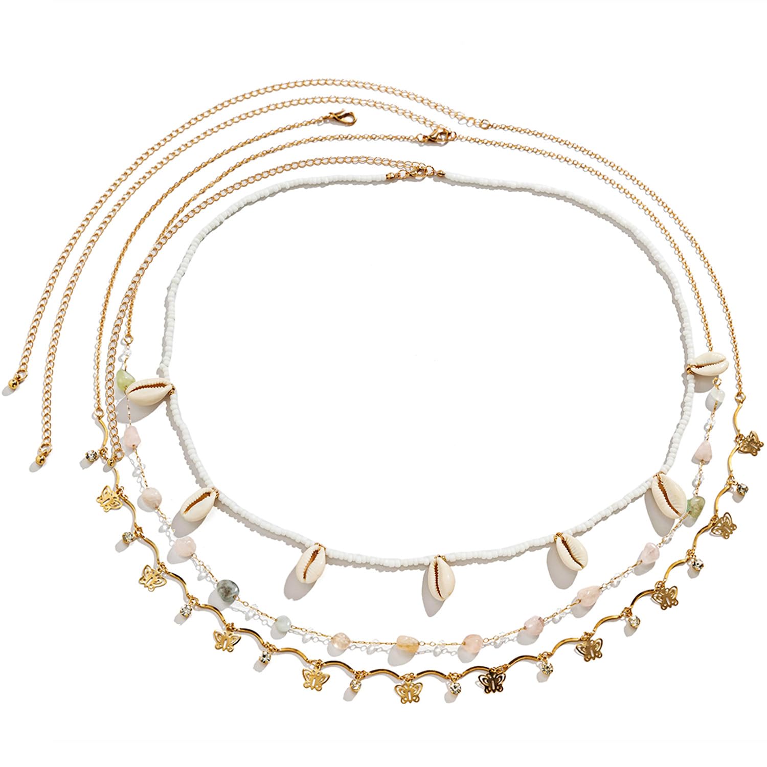 Skyfun Waist Chain Pack of 3 Pcs Seashell Waist Beads for Women Butterfly Belly Chain Gold Body Chains for Women Sexy Summer Beach Body Jewelry 3 Pcs Shell