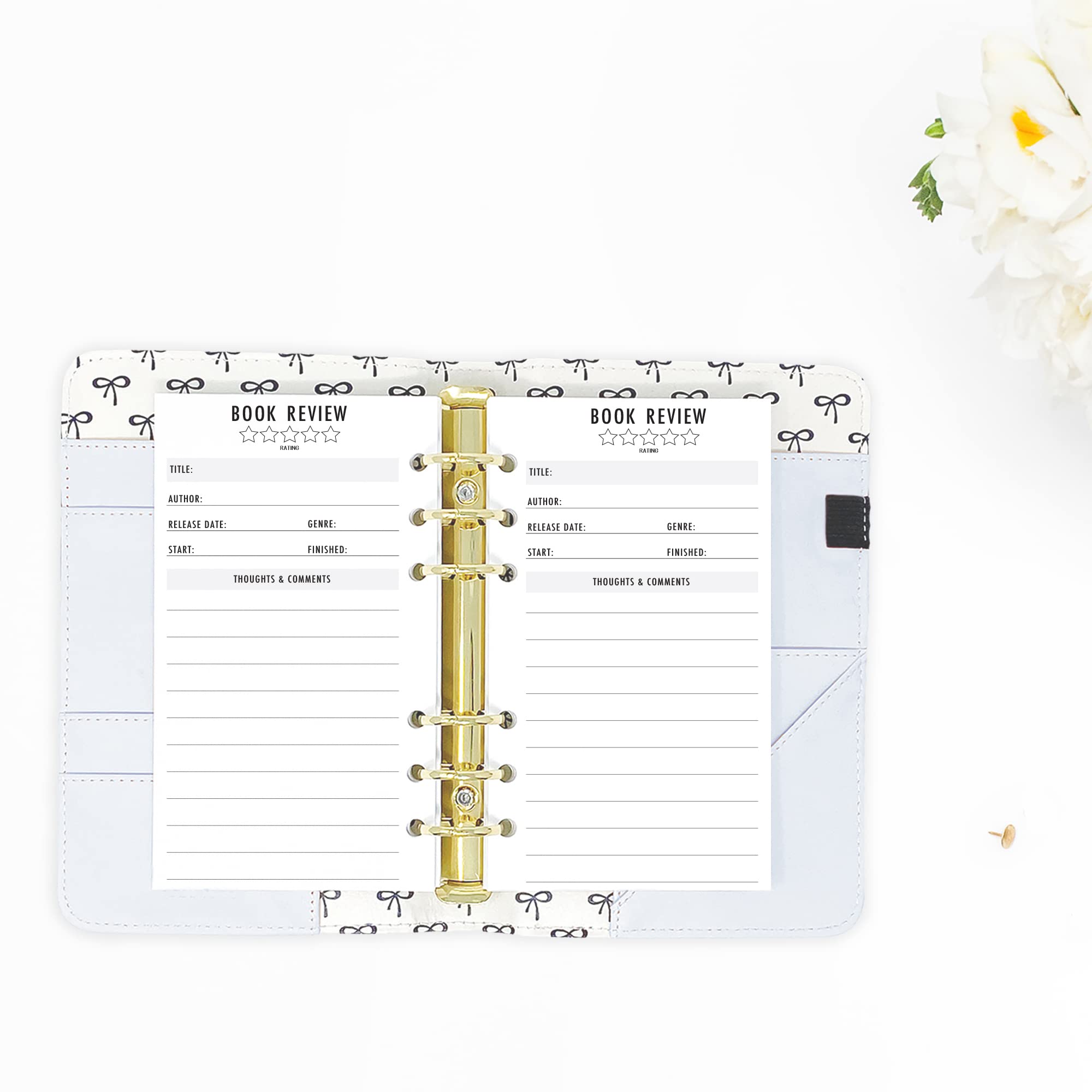 Personal Book Review Planner Insert Refill, 3.74 x 6.73 inches, Pre-Punched for 6-Rings to Fit Filofax, LV MM, Kikki K, Moterm and Other Binders, 30 Sheets Per Pack
