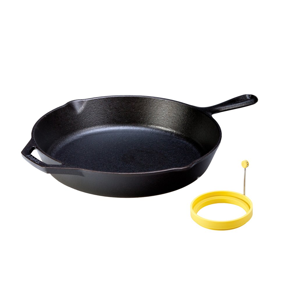 LODGE Pre-Seasoned Cast Iron Skillet (12 inch) and Dishwasher Safe Silicone Egg Ring (4 inch) for Breakfast Sandwiches or Pancakes