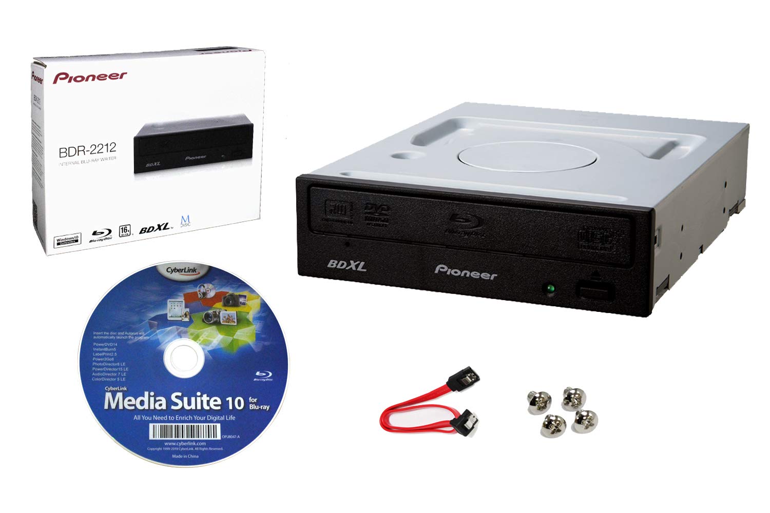 Produplicator Pioneer BDR-2212 Internal 16x Blu-ray Writer Drive Bundle with Cyberlink Burning Software, SATA Cable and Mounting Screws - Burns CD DVD BD DL BDXL Discs