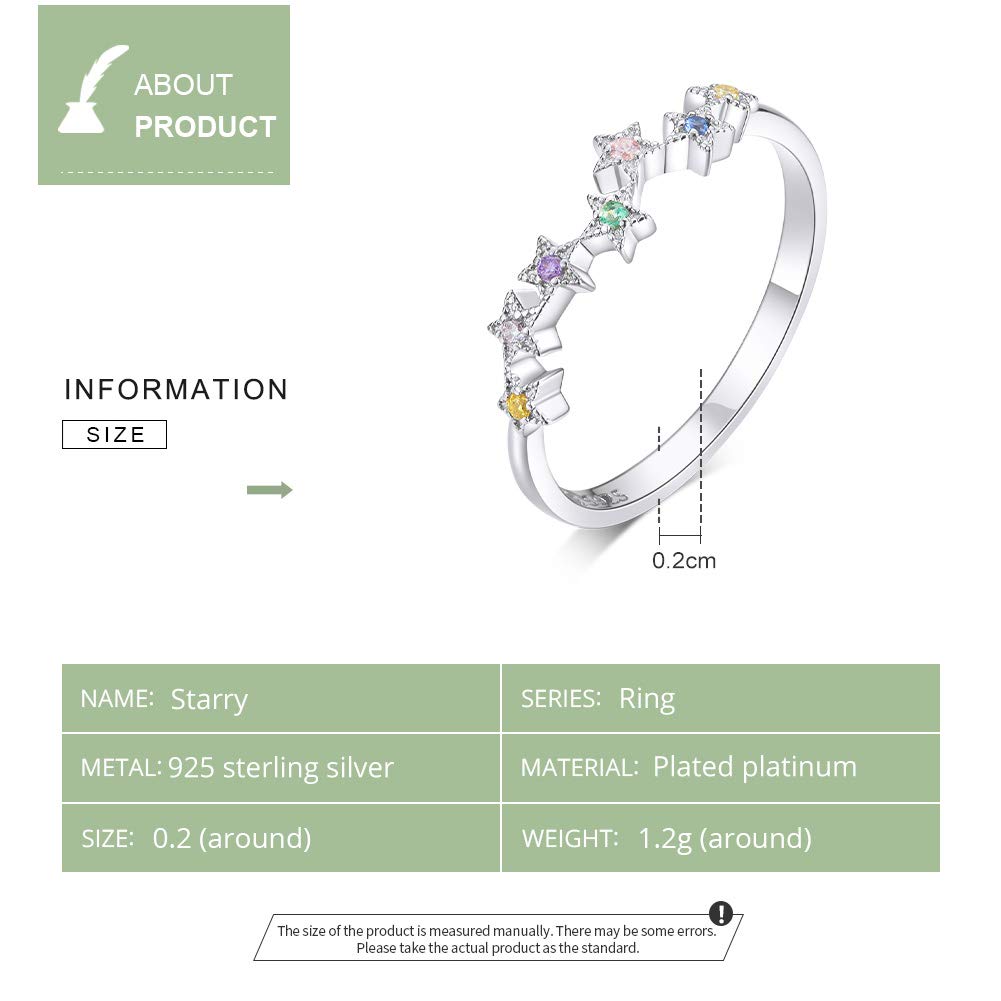 Presentski Star Ring 925 Sterling Silver-Color CZ Dainty Rings for Women