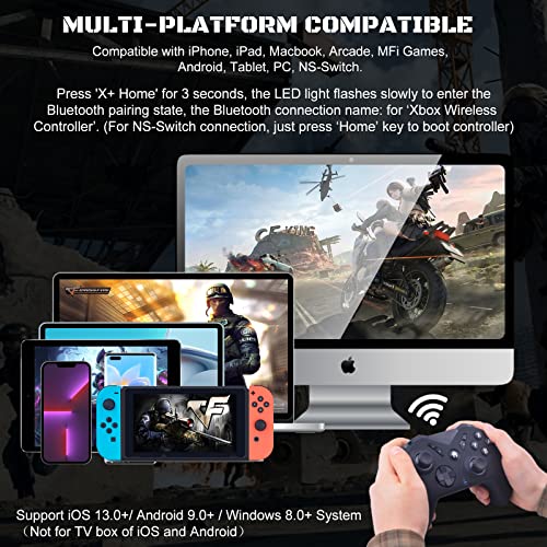 Wireless Controller for iPhone/Android/Switch/PC Gamepad Joystick, Custom Turbo Key, Detachable 4 Programming Back Button, RGB LED Light, PU Leather, with Phone Clip, Call of Duty, Diablo Immortal