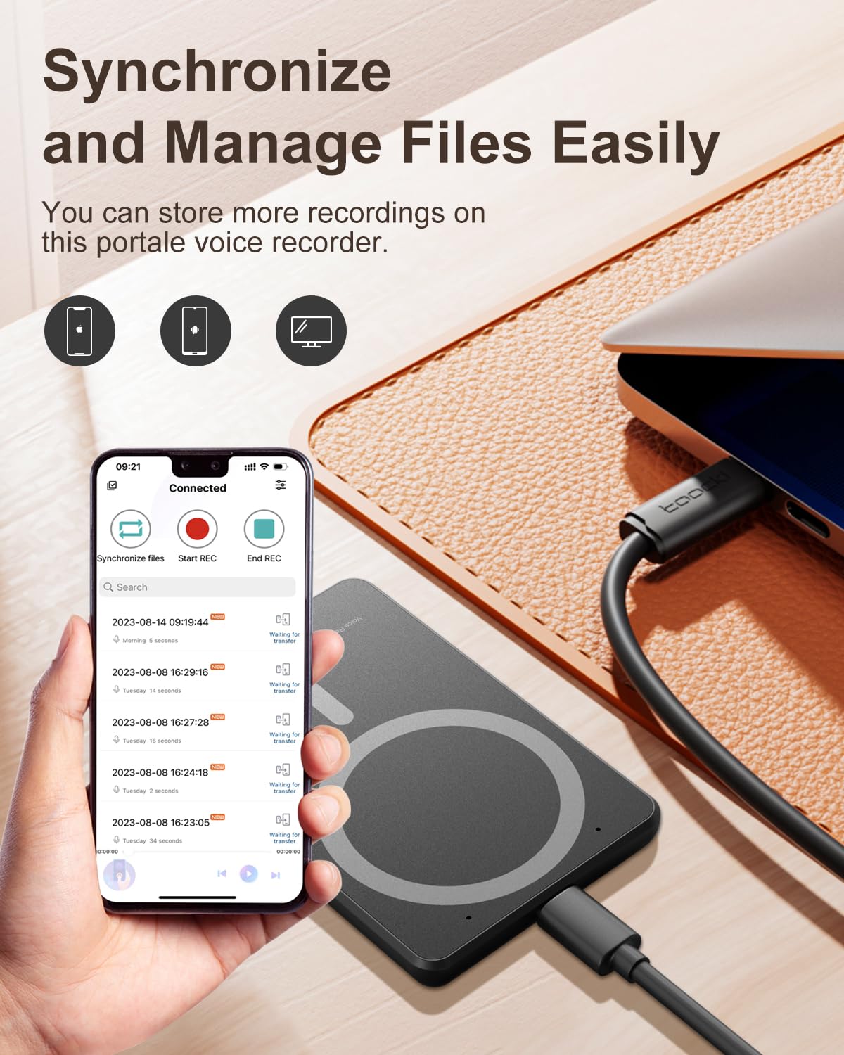 Phone Call Recorder, 64GB Snap-On Call Recorder with Playback Small Audio Recorder with Microphone 400 Hours Recording Device Compatible with Windows iOS Perfect for Meetings Lectures (64GB)