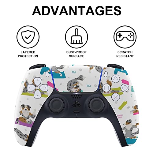 Yoga Australian Shepherdposes Full Protective Skin Cover Design Wrap Decal Sticker Compatible with PS5 Digital Edition Console and Controller
