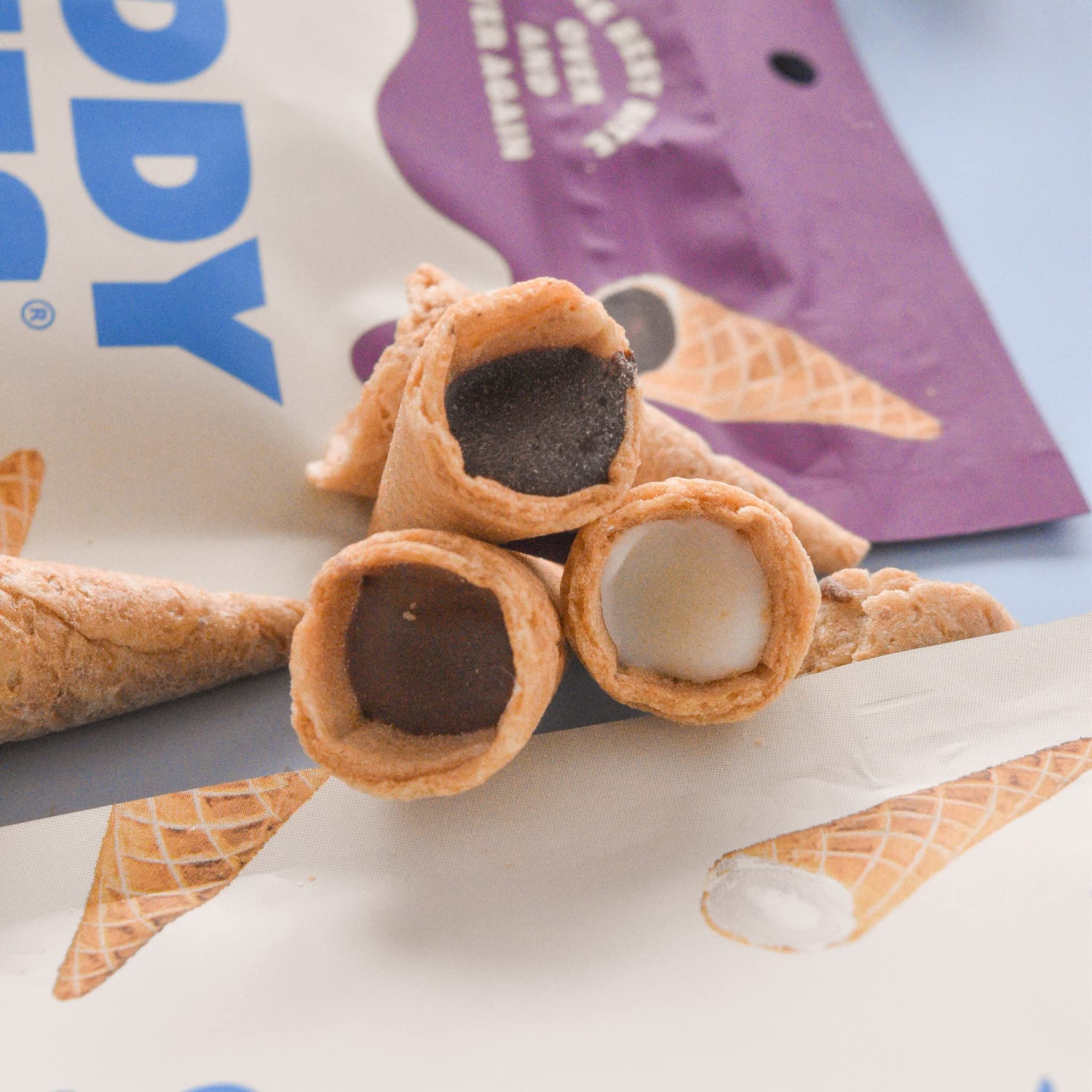 Muddy Bites Waffle Cone Snacks Bite Sized Chocolate Filled Waffle Cones for Snack or Dessert, Ice Cream Topping, Premium Chocolate made with Pure Cane Sugar, Non-GMO, Kosher (Variety Pack, 6 Bags)