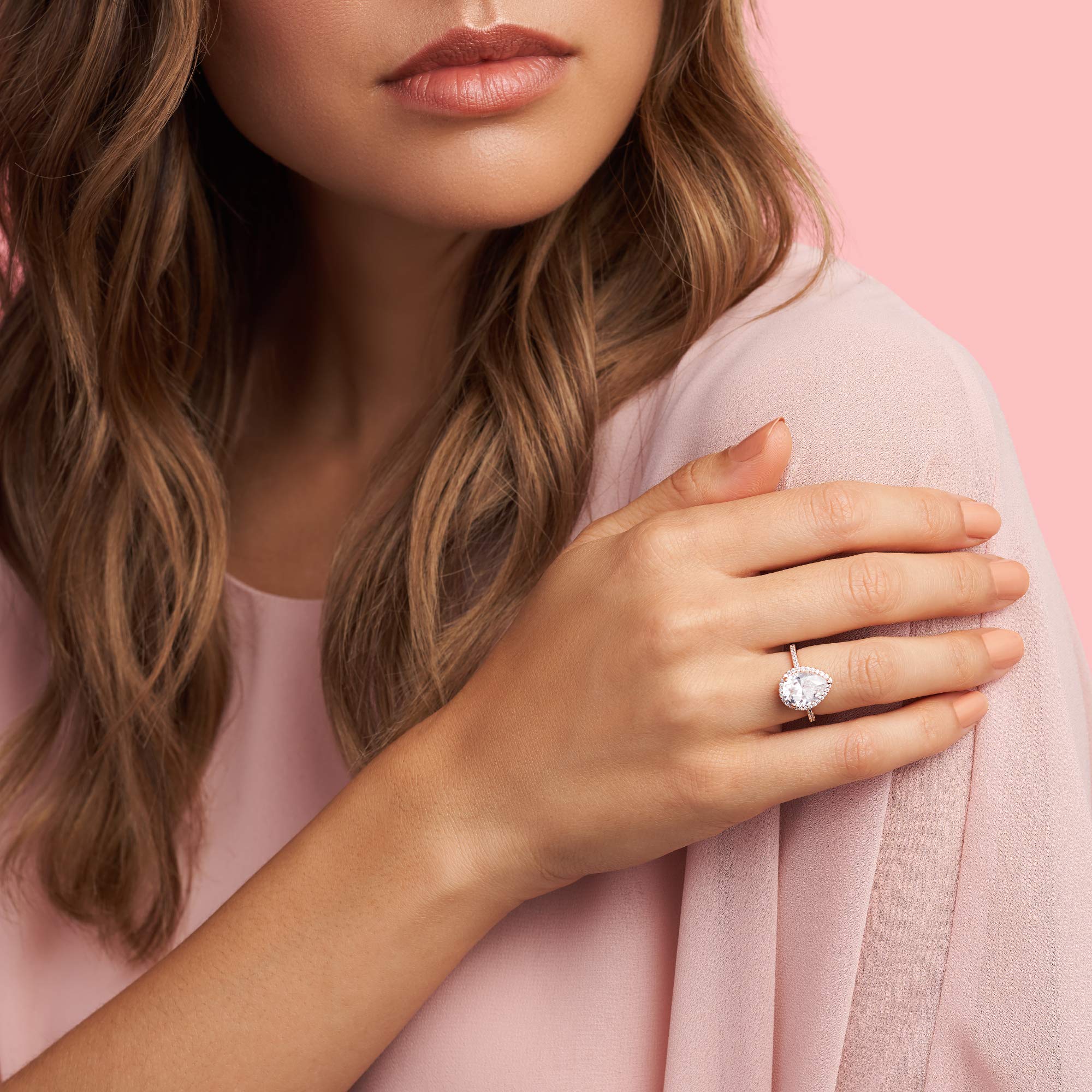 Pandora Sparkling Teardrop Halo Ring - Rose Gold Ring for Women - Layering or Stackable Ring - Gift for Her - 14k Rose Gold-Plated Rose - Size 7