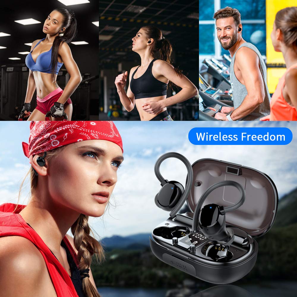 Wireless Earbud Sport in Ear Bluetoth Headphones with Earhooks,100H Playtime,Digital Power Display,Noise Cancelling Ear Buds with Mic,Over Ear Wireless Earphones,Waterproof Bluetoth 5.1 Earbud