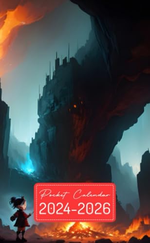 Pocket Calendar 2024-2026: Two-Year Monthly Planner for Purse , 36 Months from January 2024 to December 2026 | Lady toddler portrait | Cave | Bonfire | Character concept art