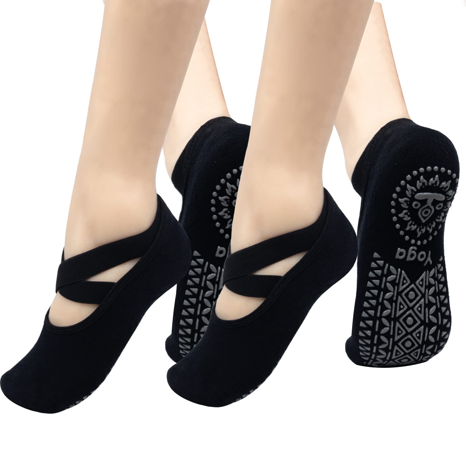 sevening Women's Yoga Socks 2 Pairs, Suitable For 18-40 Year Old With Grips Pilates Socks 4-9 Size… (Black 2)