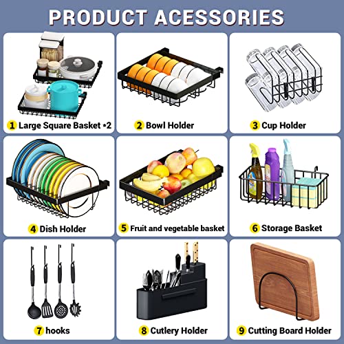 Over Sink Dish Drying Rack (Expandable Height/Length) Snap-On Design Large Dish Drainer Stainless Steel Storage Counter Organizer (31-39.5L x 12W x 34-38H inches)
