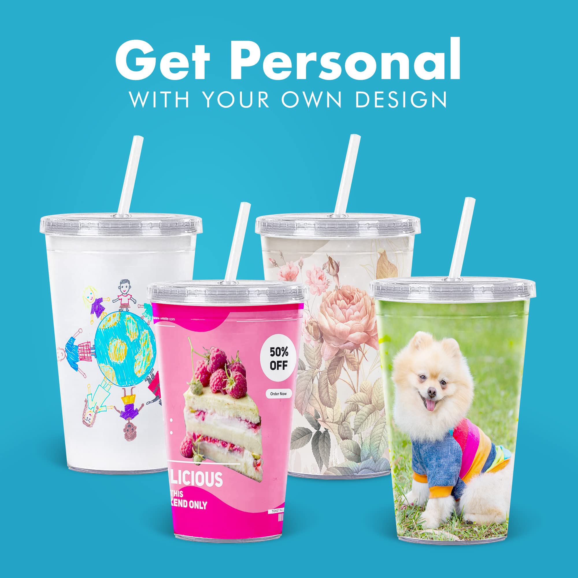 Simple Green Solutions - Customizable Paper Insert Acrylic Double Wall Cup for Cold Drinks, Clear Reusable Cups with Lids & Straws, Insulated Plastic Tumblers with Lids & Straw, Acrylic Tumblers, 16oz