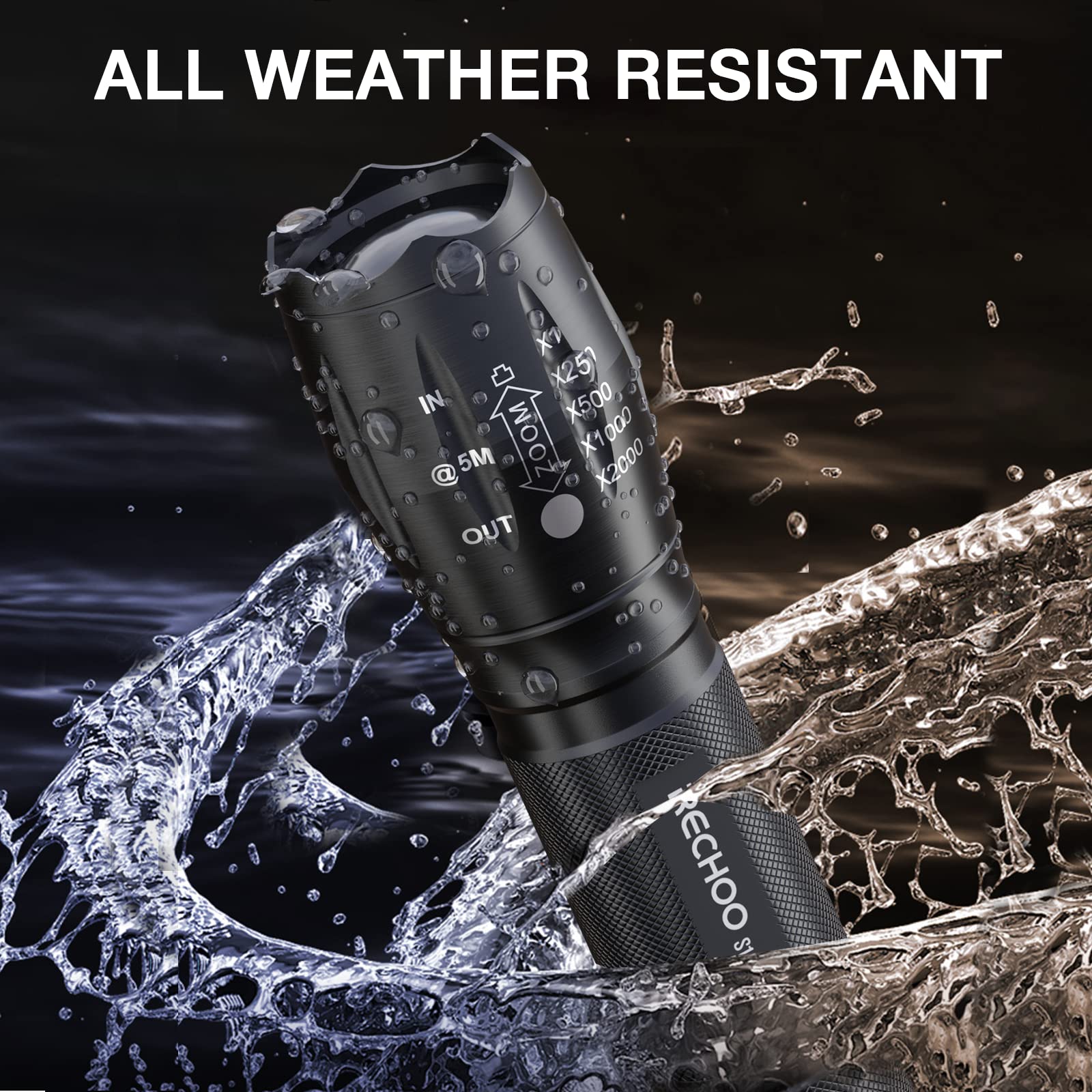 RECHOO 8 Pack LED Flashlight, Bright Powerful Flash Light with 5 Lighting Modes, Small Zoomable Tactical Flashlights High Lumens, Waterproof EDC Flashlights for Home, Camping, Emergency - S1500