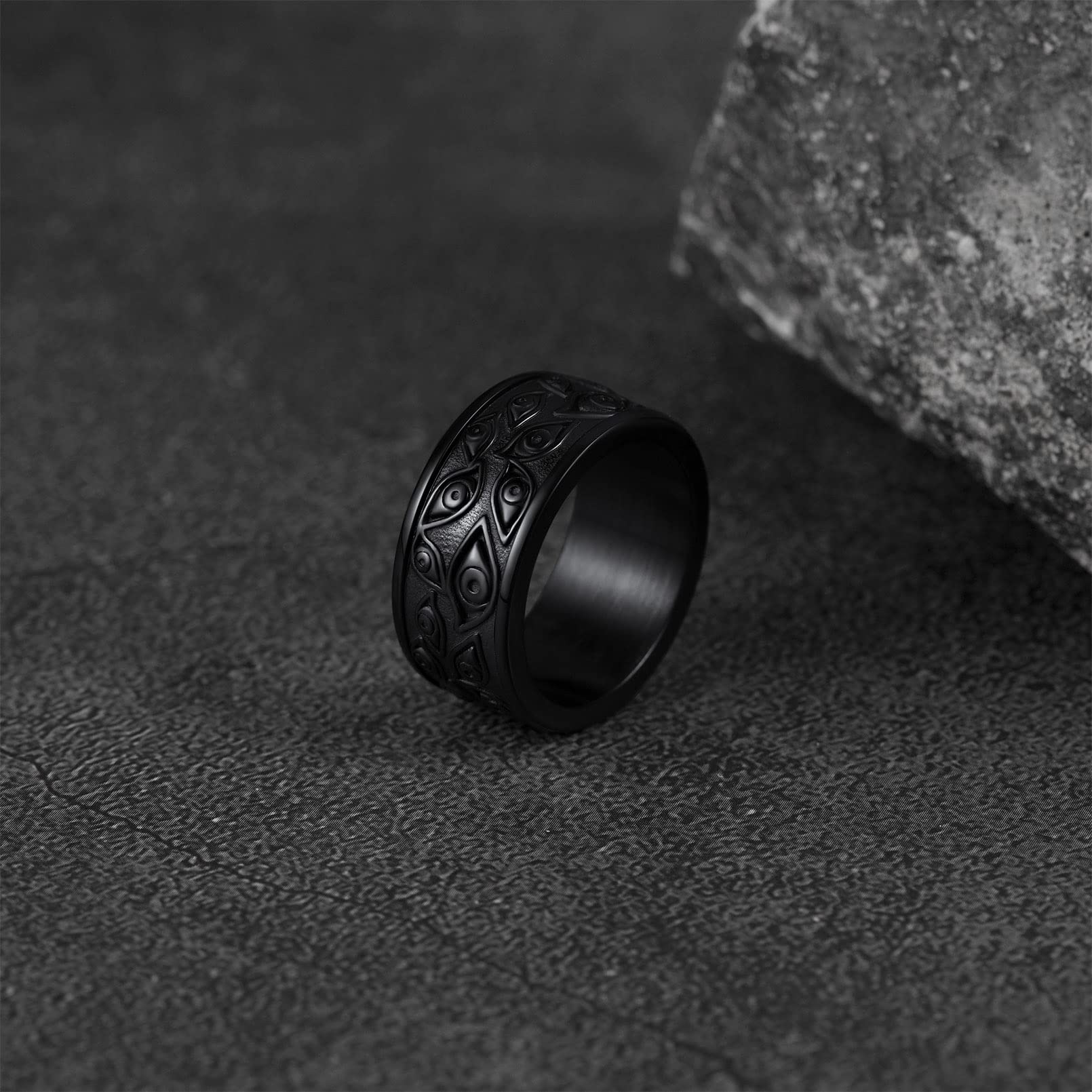 Rotating Fidget Rings Women's Spinner Bands 10mm Black Stainless Steel Egyptian Eye of God Protective Amulet Thumb Finger Charms