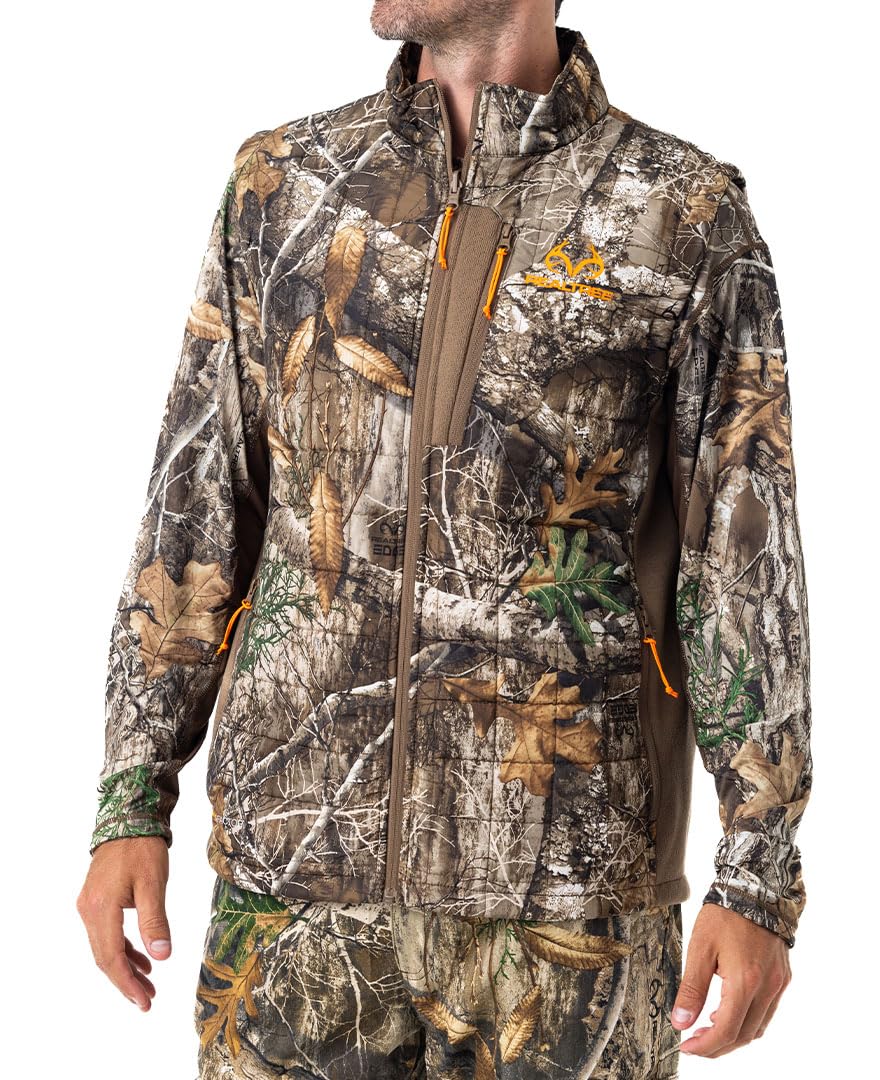 Realtree Men's EDGE and Timber Camo/Orange Reversible Hybrid Puffer Vest (Edge Camo, M)