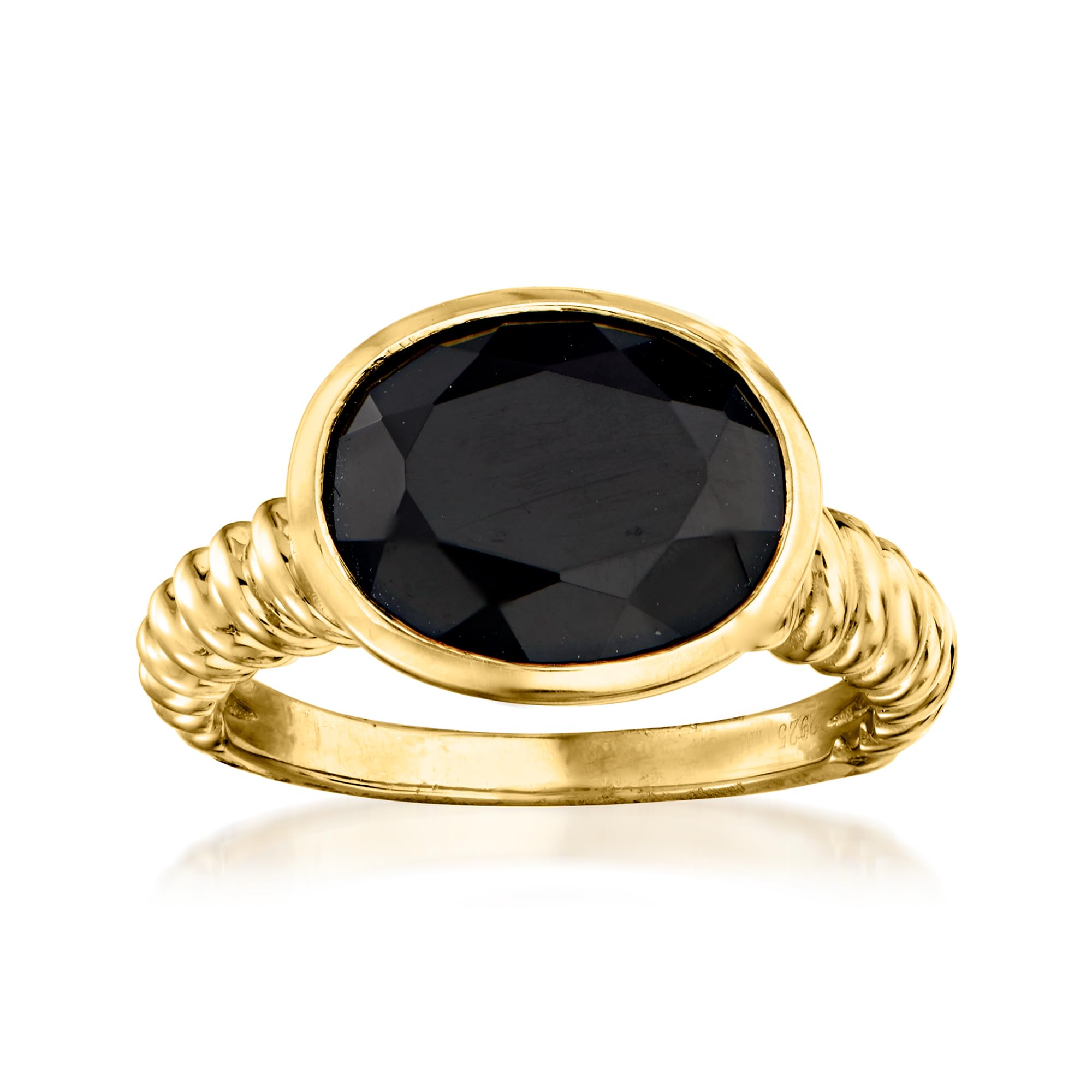 Ross-Simons Black Onyx Ring in 18kt Gold Over Sterling. Size 8