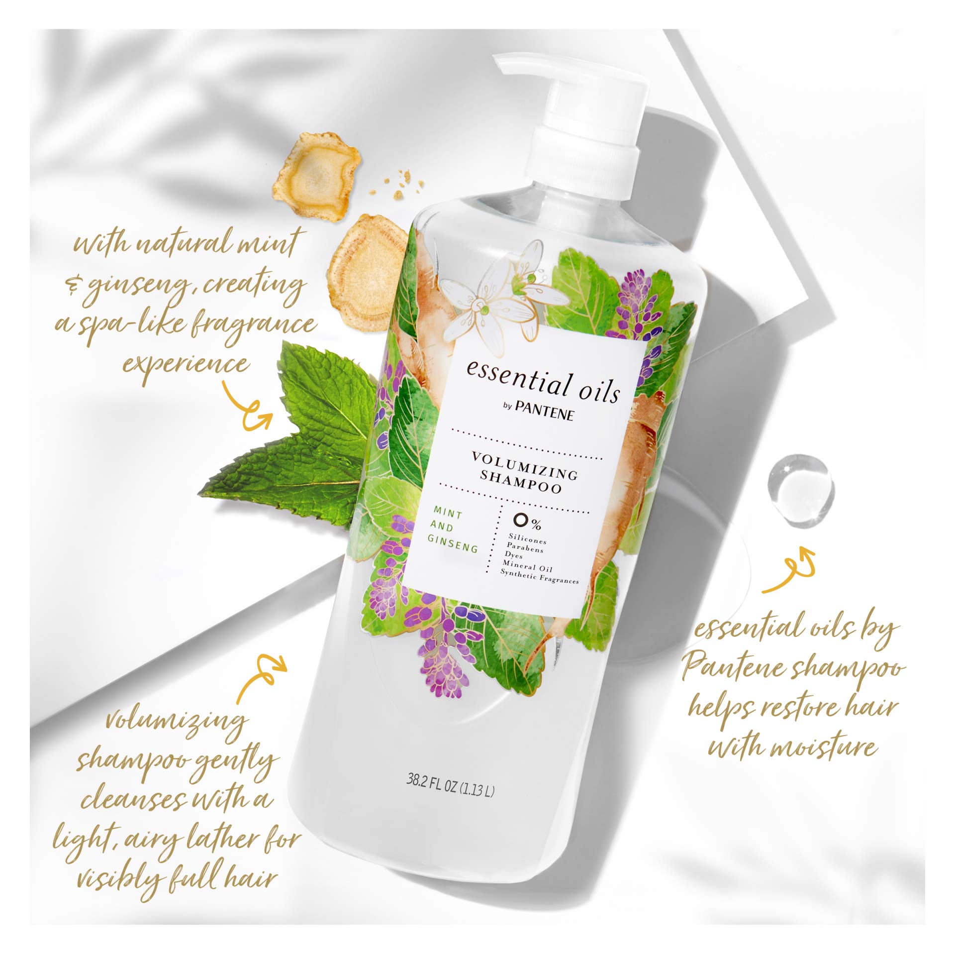 Pantene Essential Oils Volumizing Shampoo and Conditioner With Mint & Ginseng 38.2 FL / 1.13 L