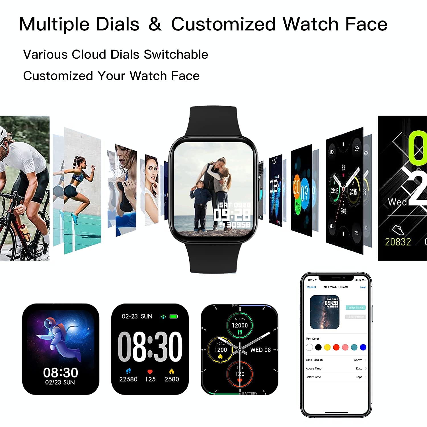 Smart Watch Activity Tracker with Pedometer Smartwatch Compatible iOS Android (Black2)