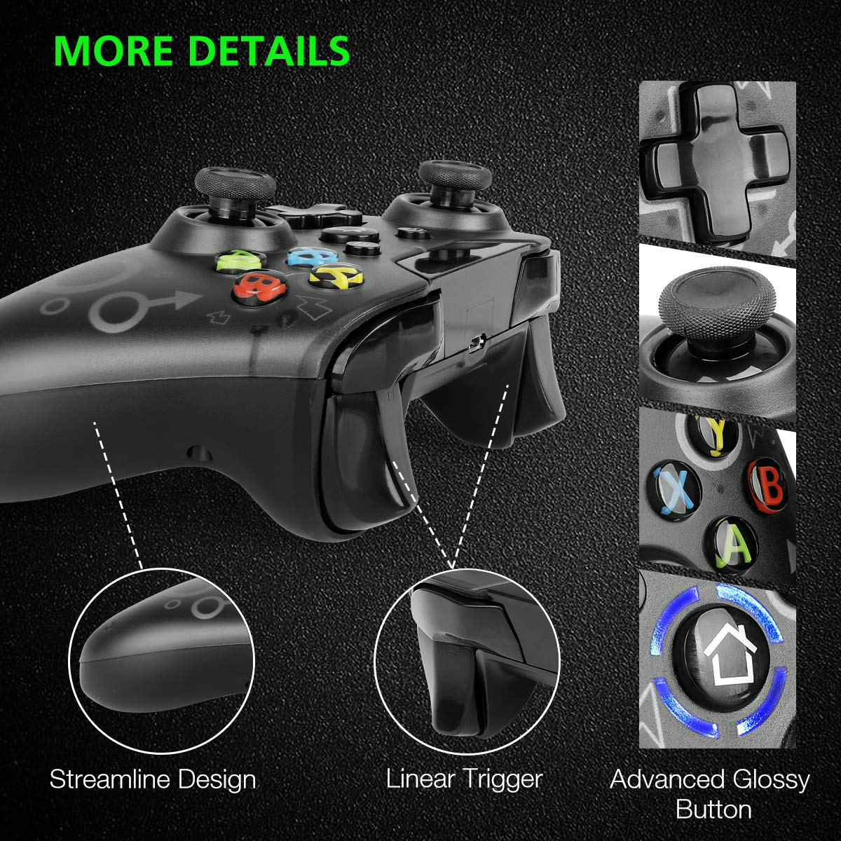 Oussirro Controller for Xbox One, 2.4GHZ Wireless Game Controller Joystick Gamepad Remote for X-Box One/P3/PC Windows 7/8/10, Dual Vibration Gaming Joypad (Black)