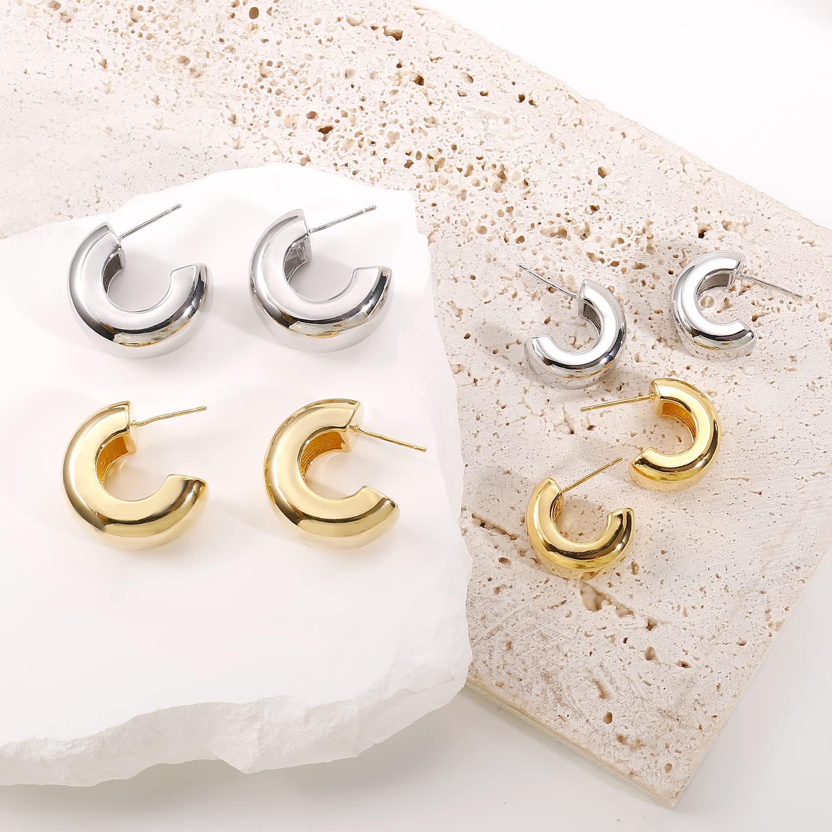 Thick Gold Chunky Hoop 14K Real Gold Plated Earrings Lightweight Hoops For Women (23.0 MM Gold Open Hoops)