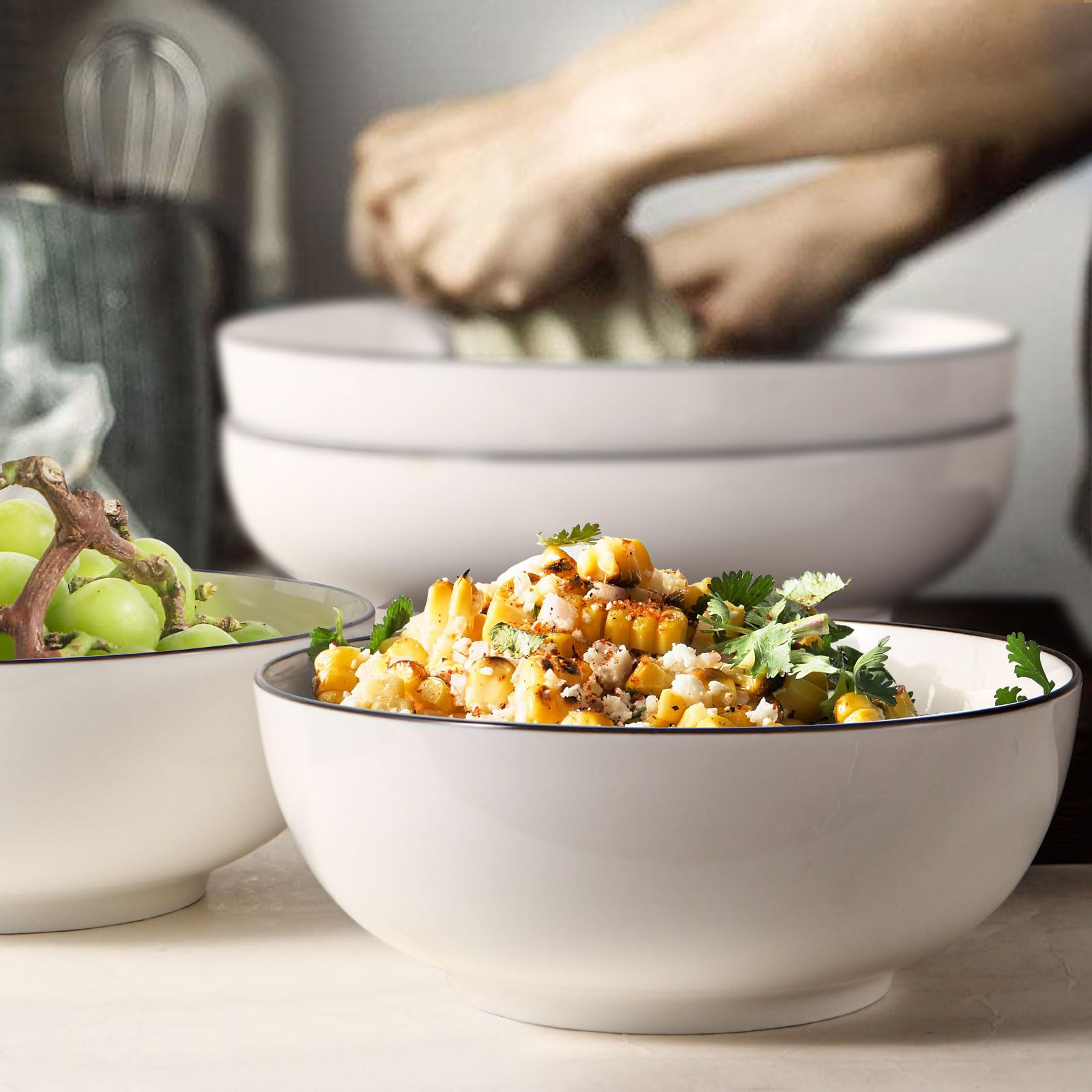 Wareland Cereal Bowls, Small Ceramic Dessert Bowls Set Of 4, 16 oz, 5 Inch White Bowls For Soup Rice Snack Side Dishes Salsa Chili Ice Cream Oatmeal, Microwave Oven Dishwasher Safe Bowls For Kitchen