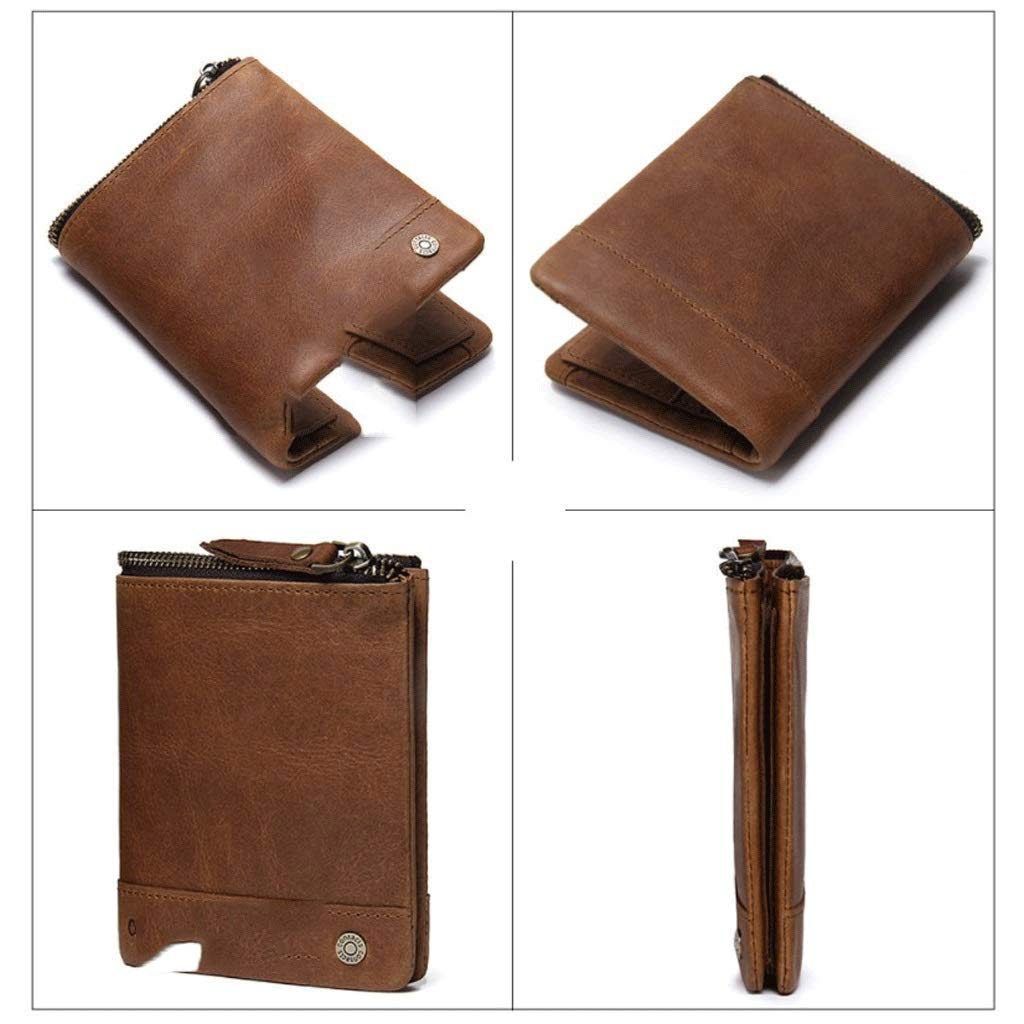 Walnut Retro Crazy Horse Top Layer Leather Multi-Function Tri-Fold Men's Wallet Fashion Leather Clutch Bag Vertical Style