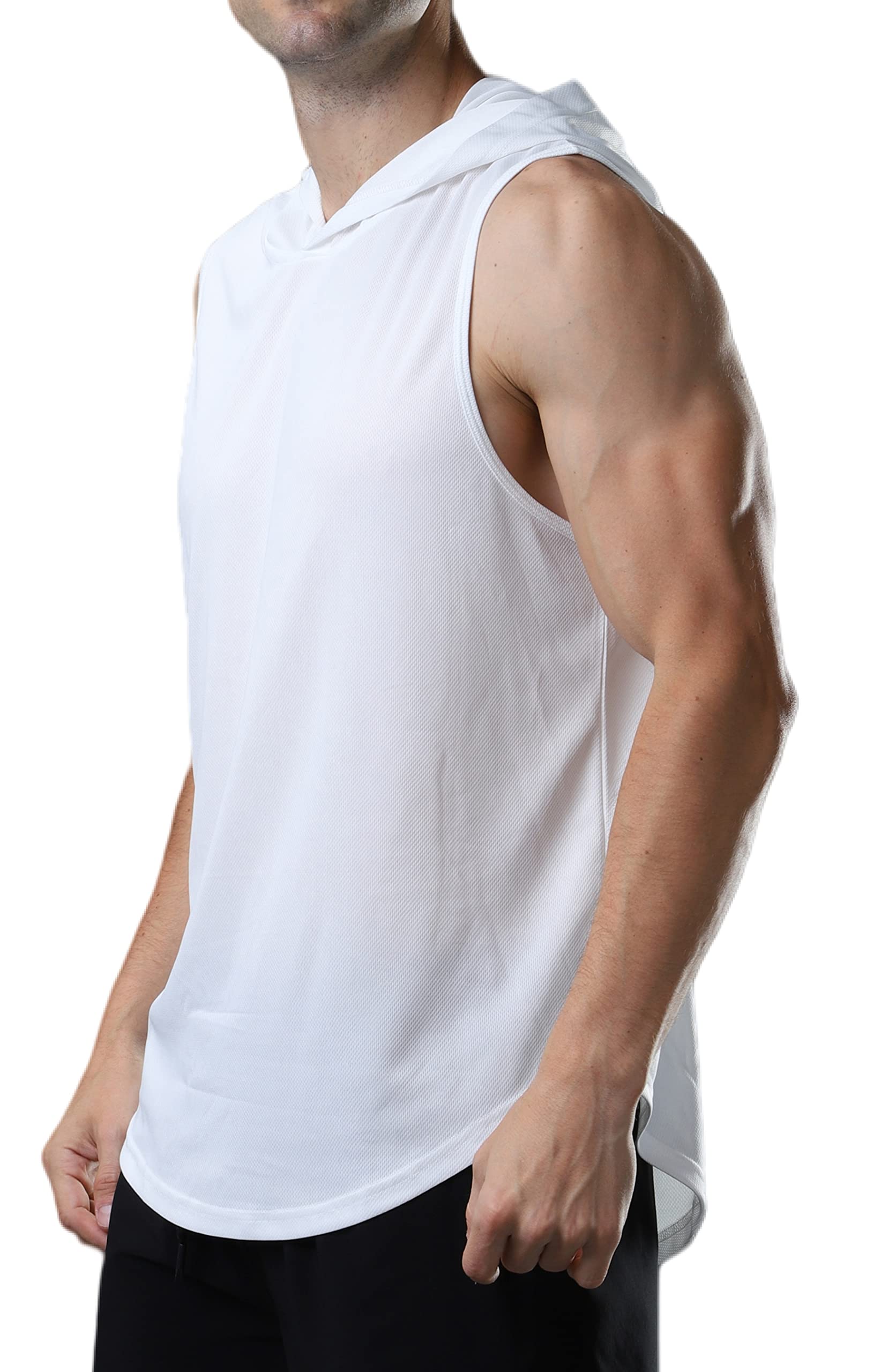 ROGUDUA Men's Hooded Tank Top Quick Dry Muscle Gym Shirts Workout Sleeveless Hoodie 3 Pack White US Size XXL