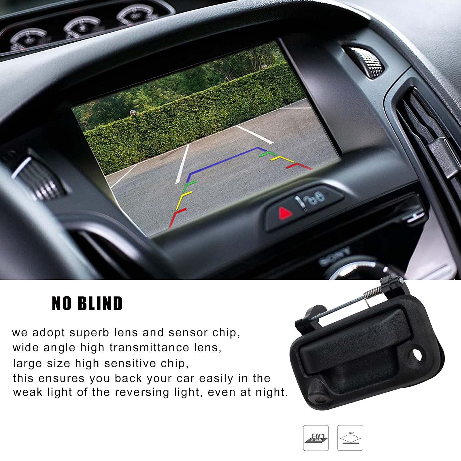 Rear View Camera Tailgate Handle Camera Compatible with Ford F150 2004-2014, F250 F-350 F450 F550 2008-2016 Tailgate Backup Camera, Car Rear View Camera Tailgate Handle (Black)