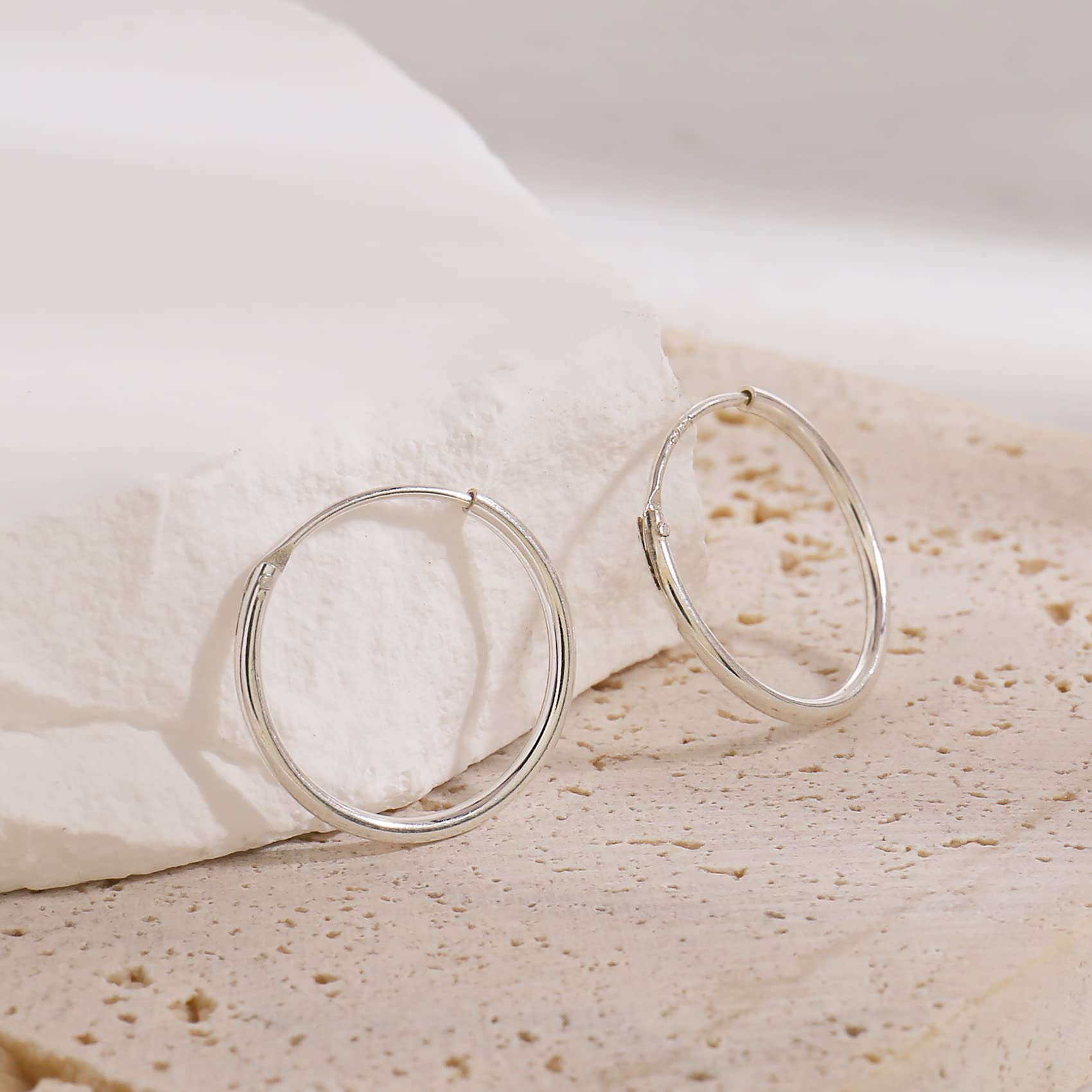 Thin 925 Sterling Silver Hoop Earring For Women Girls Men Hypoallergenic 16MM Lightweight Hoops