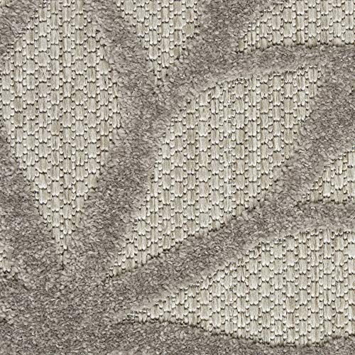 Nourison Aloha Indoor/Outdoor Floral Silver Grey 6' x 9' Area Rug, (6' x 9')