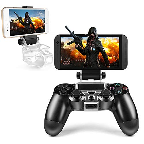 PS4 Controller Clip Mount, Mobile Phone Clamp Bracket Holder with Adjustable Stand Fit i-Phone Android