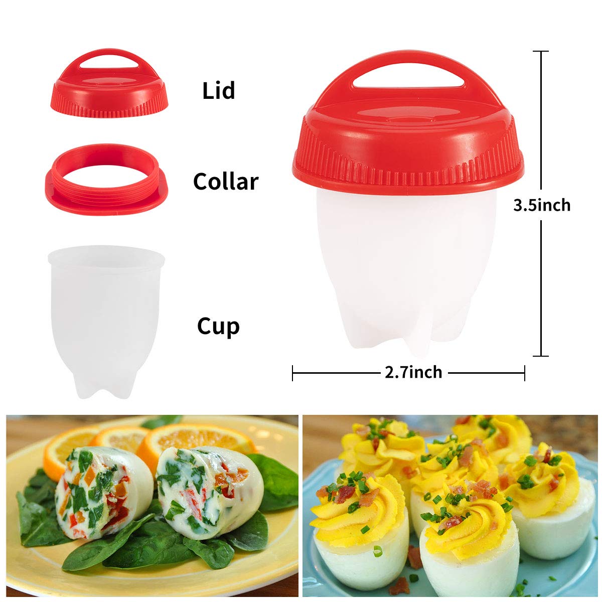 Silicone Egg Cooker, Hard Boiled Egg Maker 6 Pieces Silicone Egg Poachers, Boiled Egg Cooker without Shell, BPA Free Non-Stick Egg Poacher, Fast Poaching Egg Cooker for Hard Boiled Eggs
