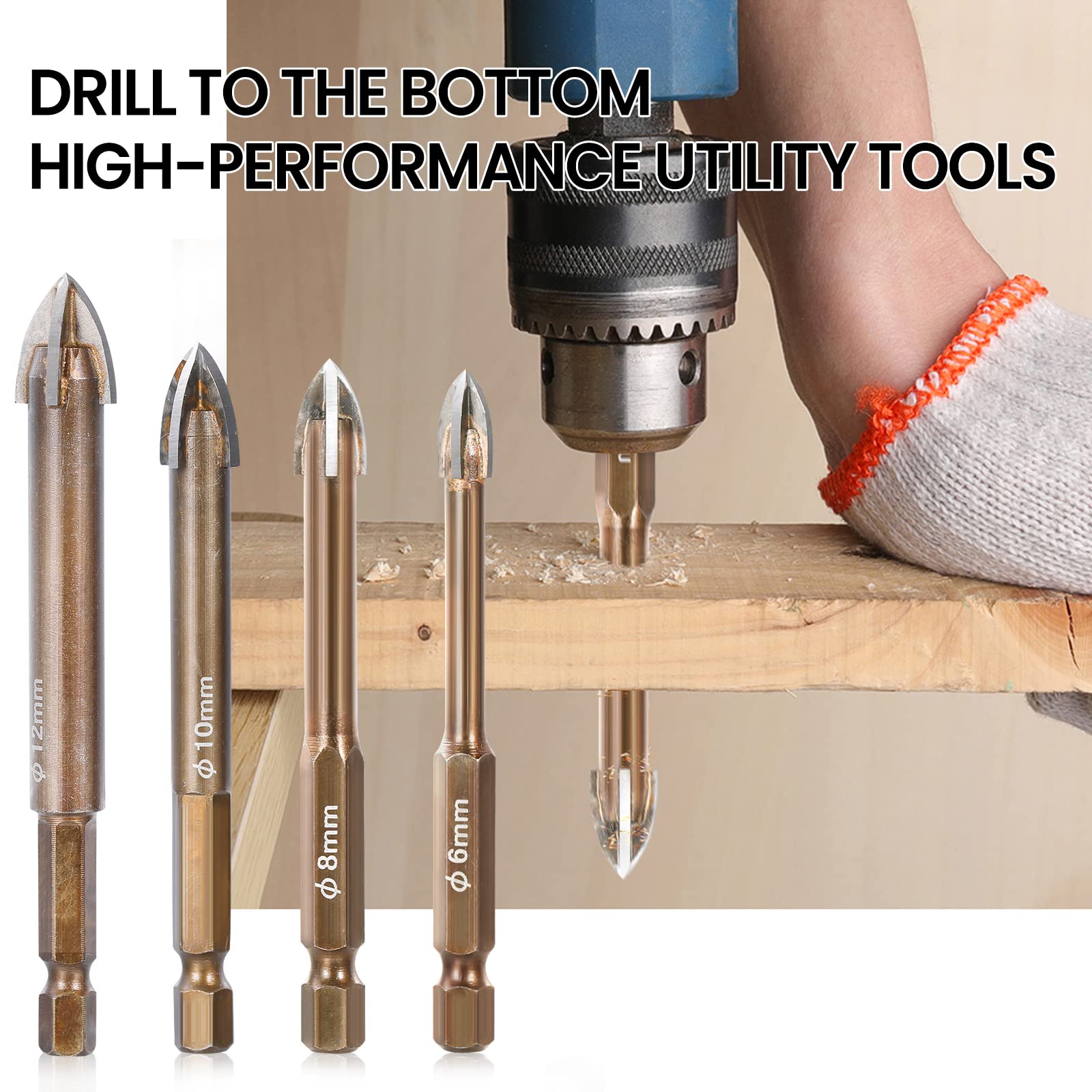 Ziermo 7 Pcs Efficient Universal Drill Tools, Triangle Drill Bits Set, Carbide Drill Bit Set & Masonry Drill Bit Set, Glass Concrete Drill Bit Set for Tile, Brick, Plastic,Wood, Wall, Mirror