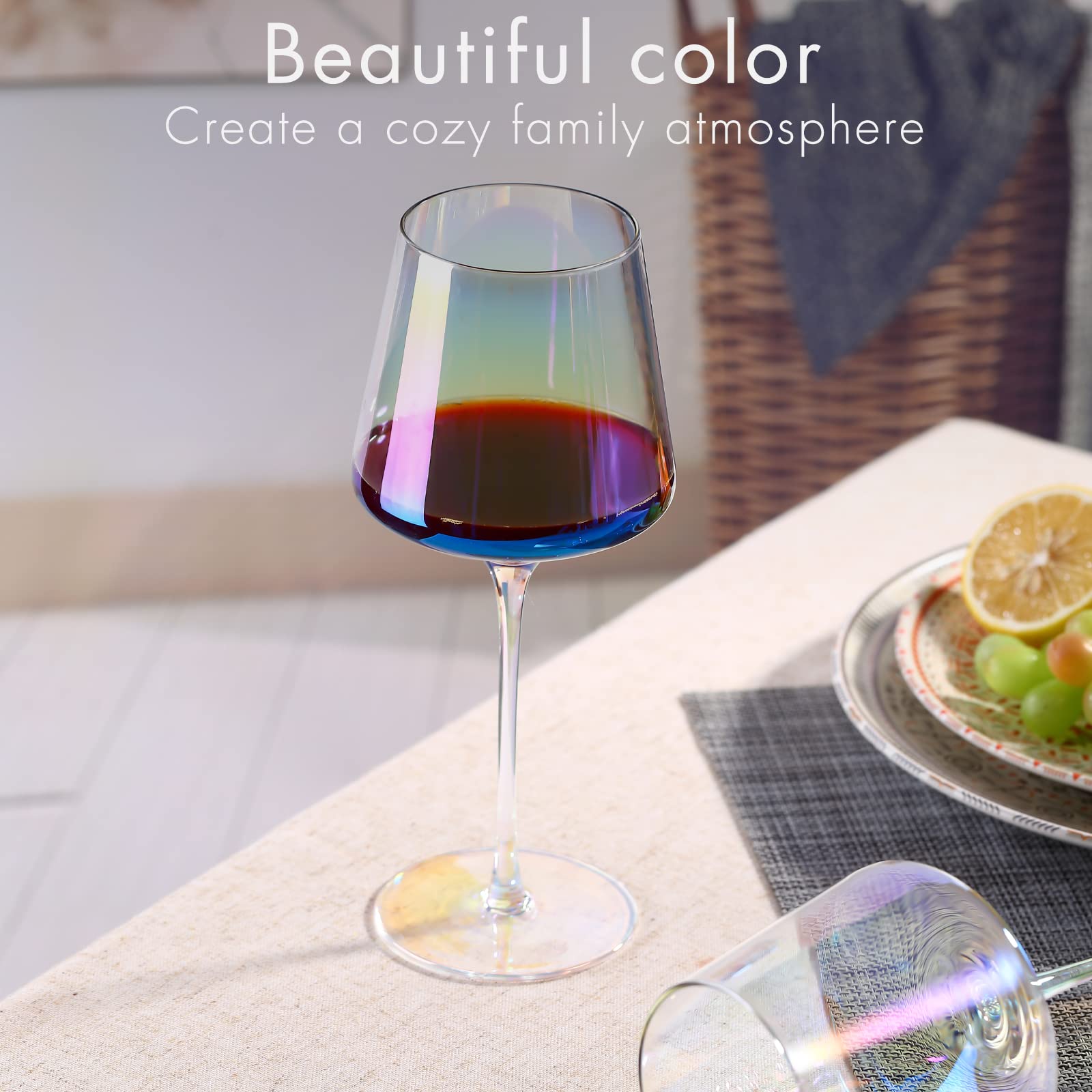 Physkoa Red Wine Glasses Set of 6 - Iridescent Crystal Wine Glass Rainbow Wine Glasses for Wine Tasting, Wedding Gift, Anniversary, Christmas, Birthday ,Mothers Day Gift