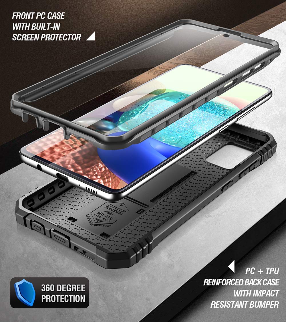 Poetic Revolution Series for Samsung Galaxy A71 5G Case, [Not Fit Verizon A71 5G UW] [Not Fit A71 4G] Full-Body Rugged Shockproof Protective Cover with Kickstand and Built-in-Screen Protector, Black