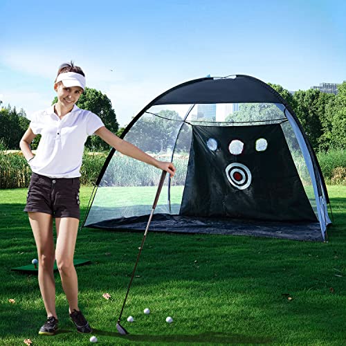 Premkid Golf Net,10 x 7ft Golf Hitting Nets for Backyard Driving, Indoor/Outdoor Golf Chipping/Swing Practice Nets with Targets and Mats (Basic Golf Net Set)