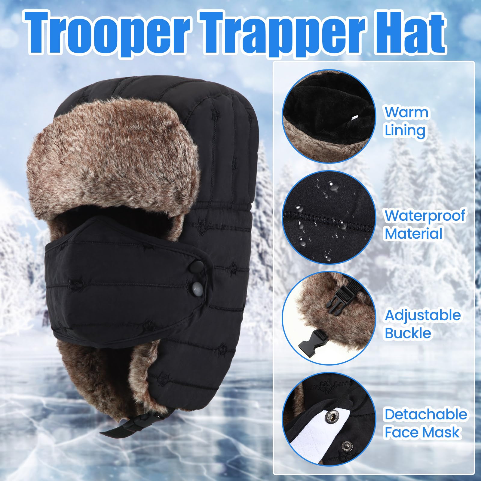 Panitay 4 Pcs Winter Trapper Hat Long Scarf Touchscreen Gloves Warmer Socks Trapper Hat Gloves Hunting Hat with Mask Ear Flaps Mens Touchscreen Gloves Men Heavy Thick Wool Socks Winter Scarf