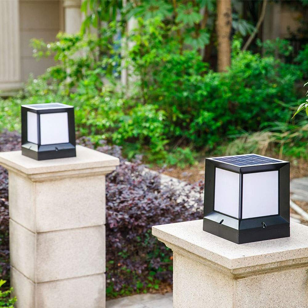 MUMUMI LED Square Solar Column Headlight Outdoor Garden Landscape Wall Lamp Home Gate Outdoor Waterproof Aluminum Pillar Post Lamps Modern Landscape E27 Patio Light (Size : S)