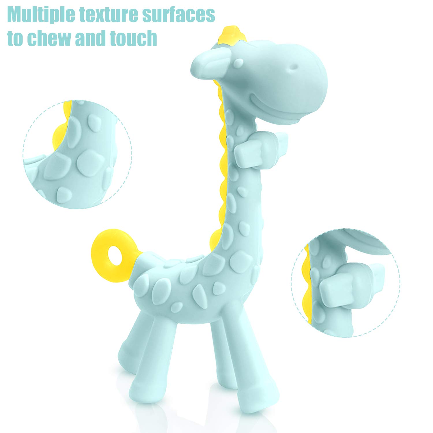 SHARE&CARE BPA Free Silicone Giraffe Baby Teether and Cactus Baby Toothbrush Teether, for 3 Months Above Infant Sore Gums Pain Relief and Baby Shower (Green)