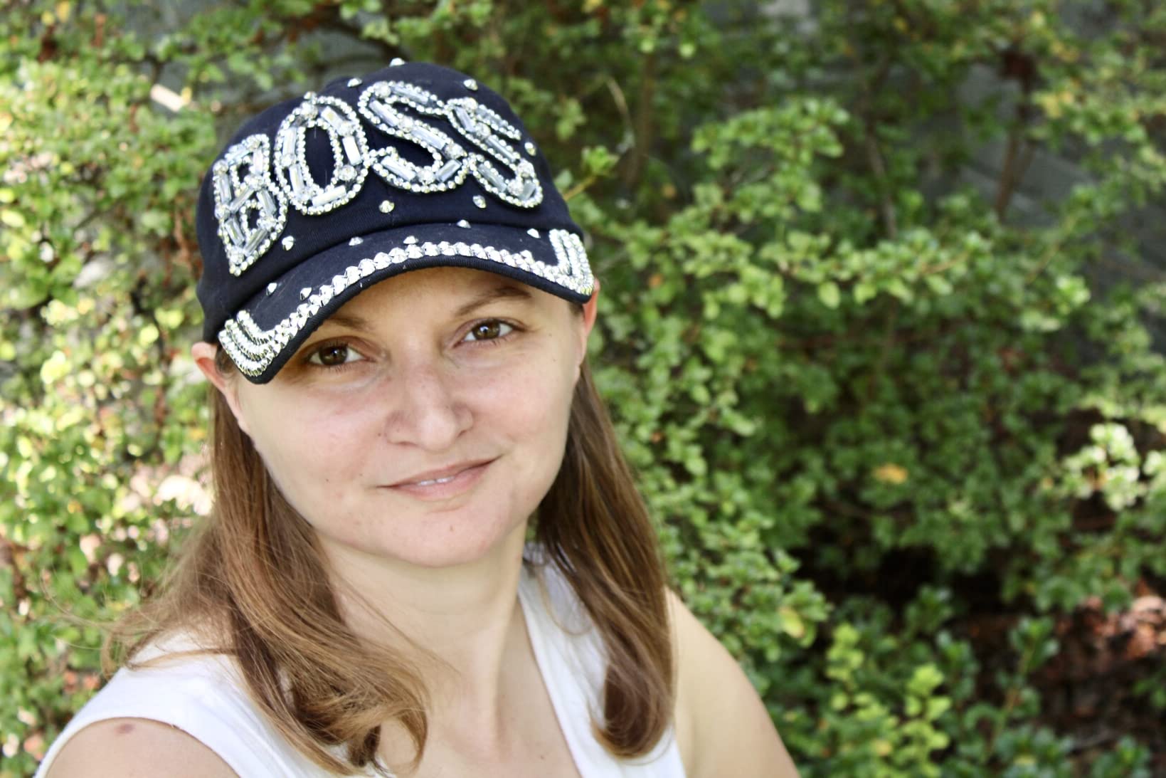 Popfizzy Bling Boss Baseball Cap for Women Rhinestone Hat, Distressed Baseball Caps, Denim Ball Caps (Boss (Black))