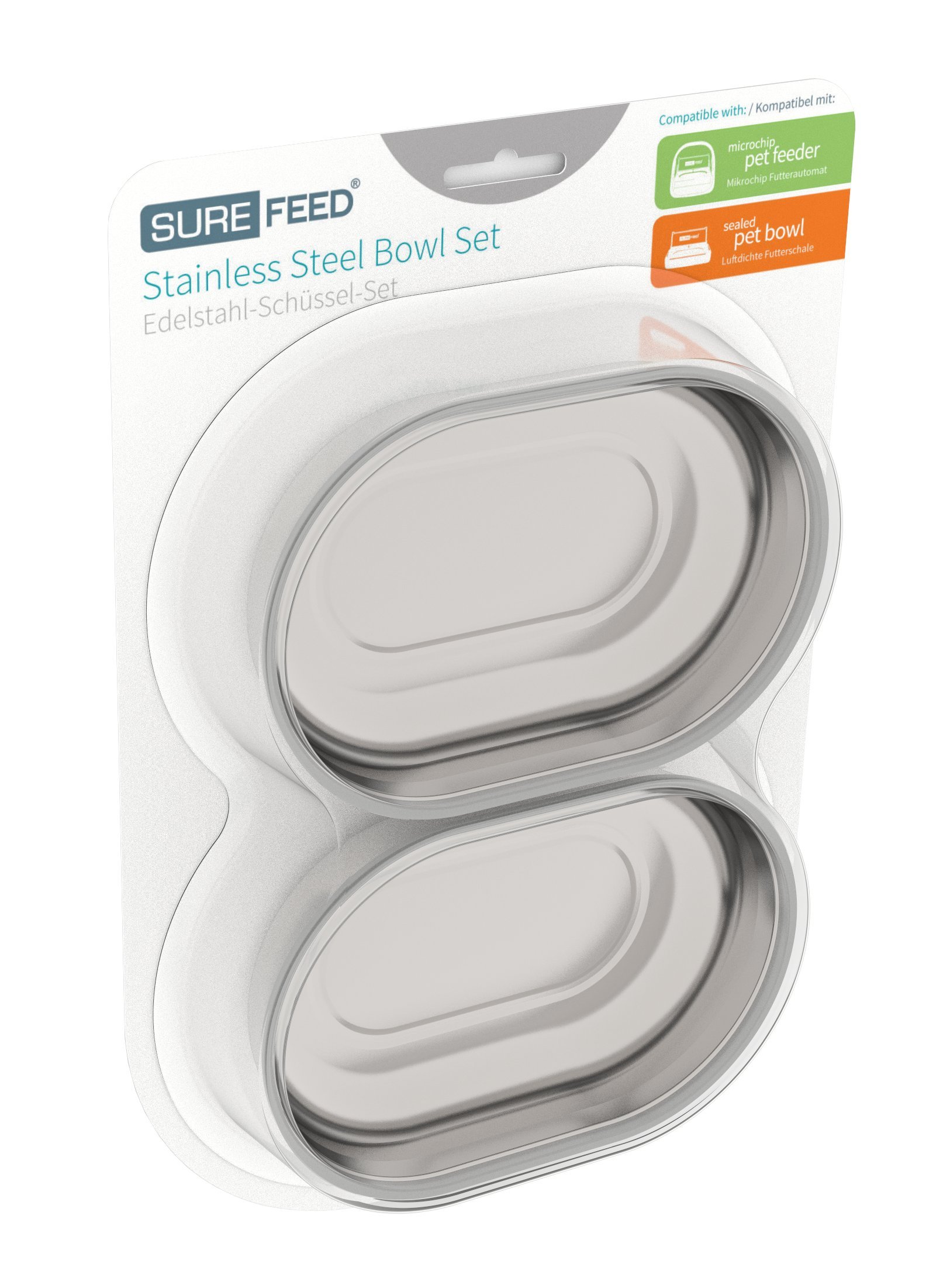 Sure Petcare SureFeed Stainless Steel Bowl Set, Compatiable SureFeed Microchip Pet Feeder, SureFeed Microchip Pet Feeder Connect and Sealed Pet Bowl, Metal, Pet Food Bowl, Pack of 2