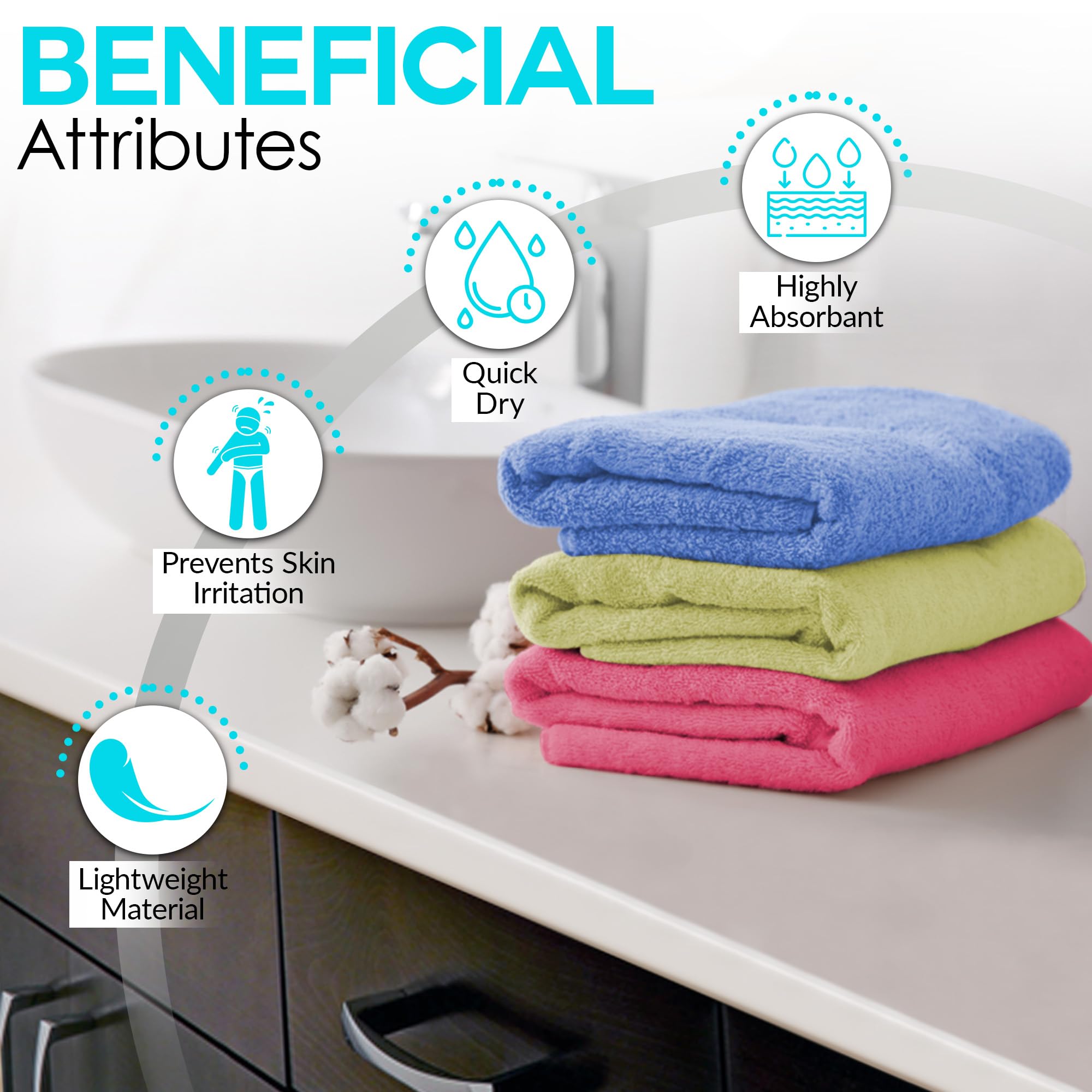 QUBA LINEN 6 Pack Premium Hand Towels Set, (16 x 28 inches) Cotton, Ultra Soft and Highly Absorbent Towels for Bathroom, Gym, Shower, Hotel, and Spa