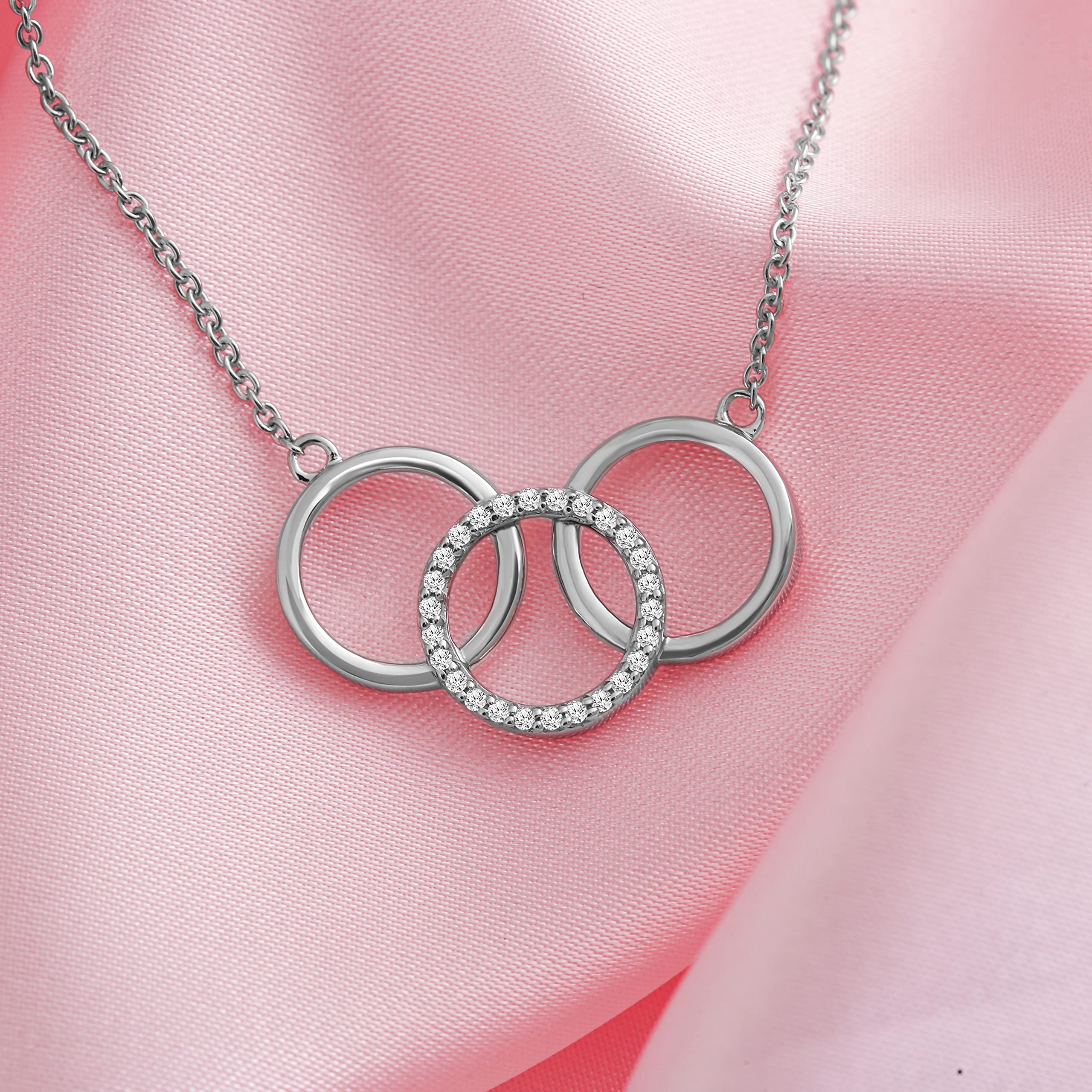 Round White Diamond 925 Sterling SIlver Interlocked Double Triple Circle Pendant Necklace for Women Mothers Day Jewelry Gift (Triple Circle)