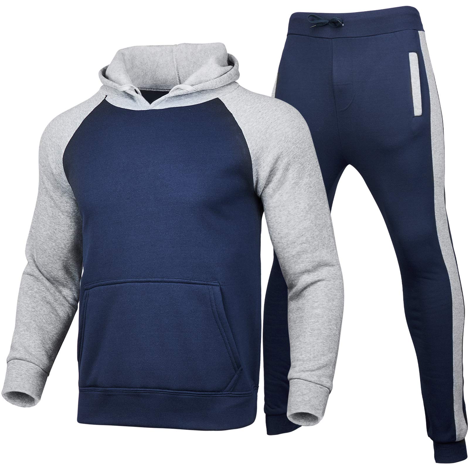Men's Winter Sport Wear Tracksuit Clothes Outfits Set, Long Sleeve Pullover Hoodies Sweatshirt+Long Sweatpants 2 Pcs (Navy blue,X-Large)