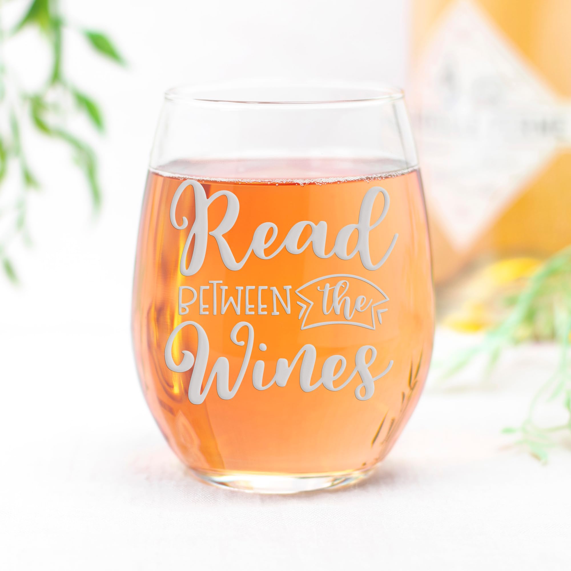 Read Between The Wines Stemless Wine Glass - Book Club Gift, Book Worm Gift, Book Lover Gift, Funny Wine Saying, Bookish Wine Gift