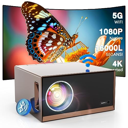 Projector with 5G WiFi and Bluetooth,XIDU 16000 Lumen Native 1080P Outdoor Movie Projector Support 4K,Home Theater Bluetooth Projector,Compatible with HDMI/USB/Laptop/iOS /Android Rose Brown