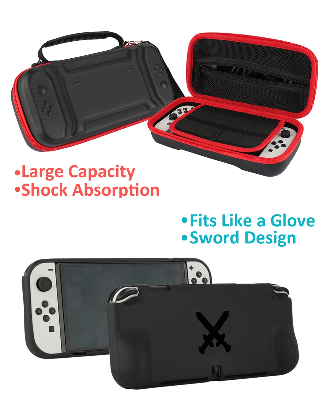 Switch Accessories OLED - Family Bundle Kit for Nintendo Switch OLED Console Users,28 in 1 Case and Screen Protector,Chargers Joy Con Grips Wheels and All Fun Accessories
