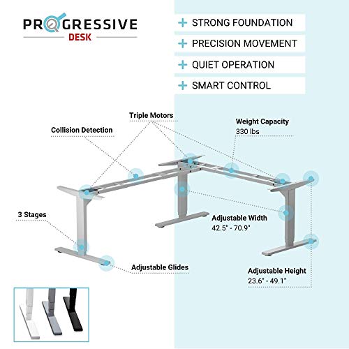PROGRESSIVE AUTOMATIONS Desk L Shaped Standing Desk 78"" x60, Corner Standing Desk Adjustable Height, sit Stand Home Office Desk Electric - Corner Ryzer, Dark Walnut, White Frame