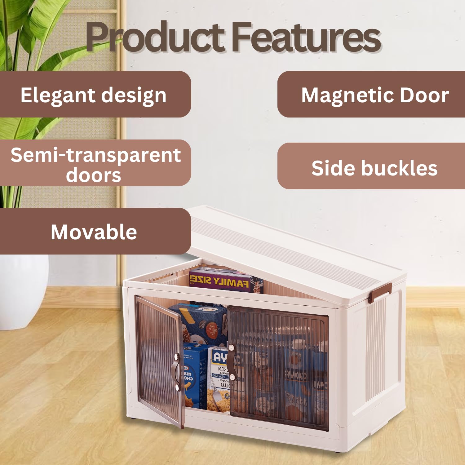 Proktik 95 QT Foldable Stackable Storage Bins with Doors β Magnetic Doors Stackable Open Front Storage Bins - Collapsible Storage Box with Leather Handles for Organizing Toys, Pantry, Books, Clothes