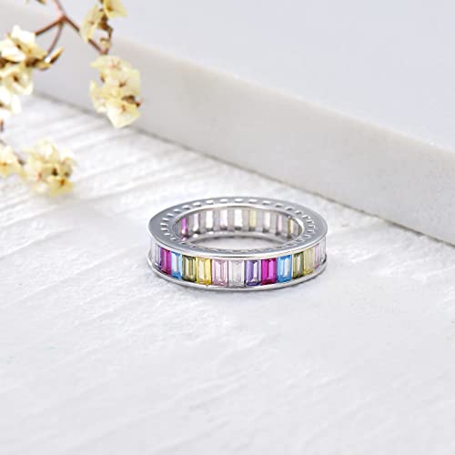 SLIACETE Chakra Ring 925 Sterling Silver 7 Chakras Ring Rainbow Colorful Healing Jewelry Gifts for Women Size 6
