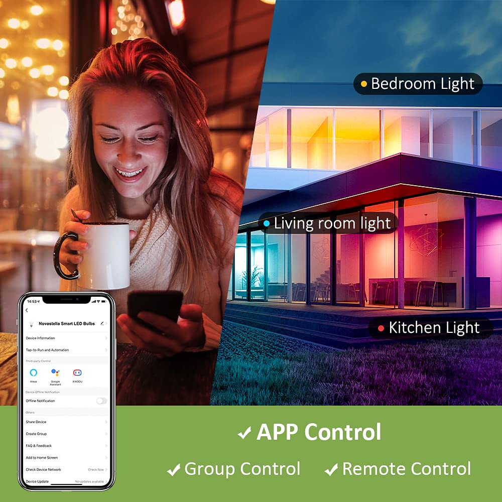 NOVOSTELLA 13W 1300LM Smart LED Light Bulbs, WiFi RGBCW 2700K-6500K Dimmable Multicolor Bulb, A19 E26, 120W Equivalent Color Changing Bulb, No Hub Required, Compatible with Alexa 1Pcs